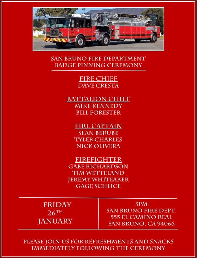 Fire Department Badge Pinning Ceremony - January 26 2018 | San Bruno ...