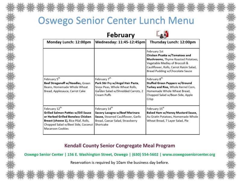 Congregate Lunch Menu at Oswego Senior Center | Oswego, IL Patch