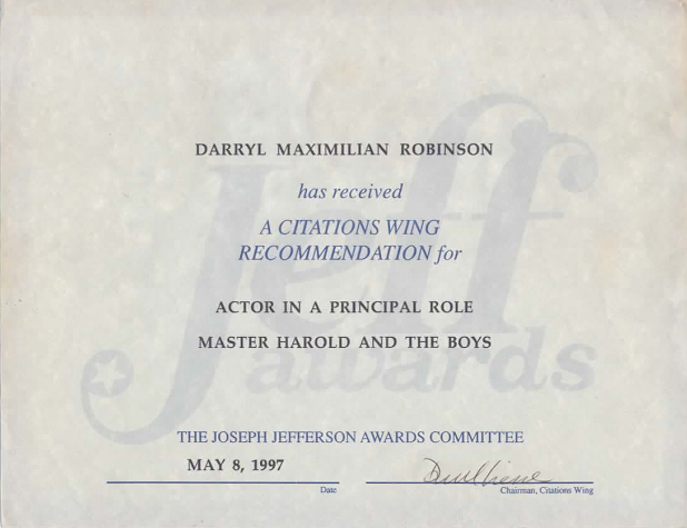 Darryl Maximilian Robinson Notes ESC's "Master Harold And The Boys" by ...