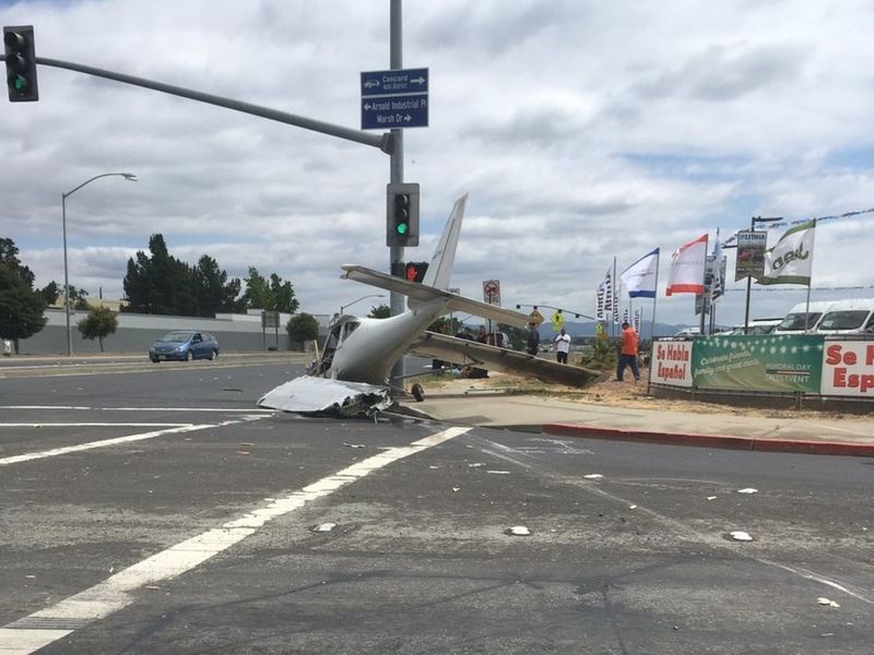 Plane Crash Lands In Intersection; Wing Sheared Off During Emergency ...