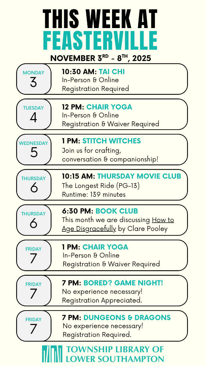 Oct 31 | This Week's Adult Programs at the Feasterville Library ...